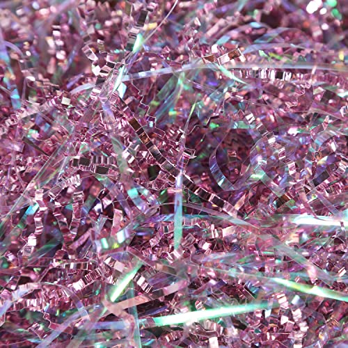 UNIQOOO 1 LB Metallic Iridescent Pink Purple Crinkle Cut Paper Filler Shreds for Gift Box, Sparkling Lavender Shredded Paper Raffia Tissue, Craft Bedding Cushion for Wedding Easter Bridesmaid Engagement Gift Basket, Bags Packaging