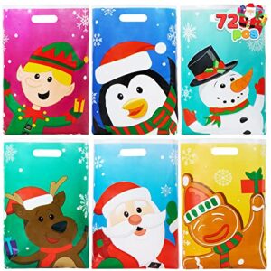 joyin 72 pcs christmas bags for xmas holiday goody gift, christmas snacks bags xmas plastic bags with handles christmas gift wrap bags for xmas party favor, party decoration supplies