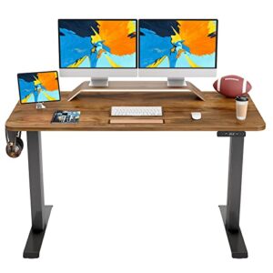 famisky dual motors standing desk, 55 x 24 inches adjustable height electric stand up desk, sit stand home office desk, ergonomic workstation black steel frame/rustic brown wood tabletop