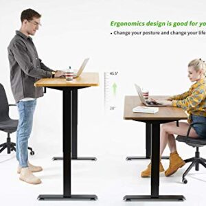 FAMISKY Dual Motors Standing Desk, 55 x 24 Inches Adjustable Height Electric Stand up Desk, Sit Stand Home Office Desk, Ergonomic Workstation Black Steel Frame/Rustic Brown Wood Tabletop