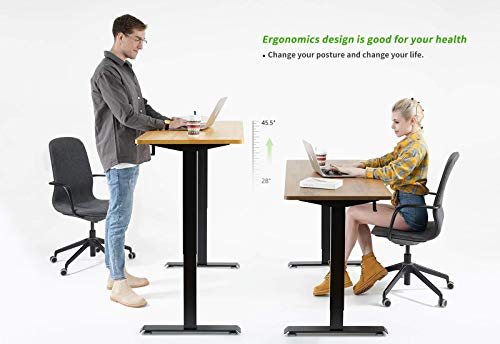 FAMISKY Dual Motors Standing Desk, 55 x 24 Inches Adjustable Height Electric Stand up Desk, Sit Stand Home Office Desk, Ergonomic Workstation Black Steel Frame/Rustic Brown Wood Tabletop