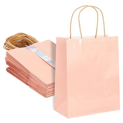 Juvale Pink Gift Bags with Handles for Weddings, Goodies, Birthdays, Baby Showers (8x10 In, 24 Pack)