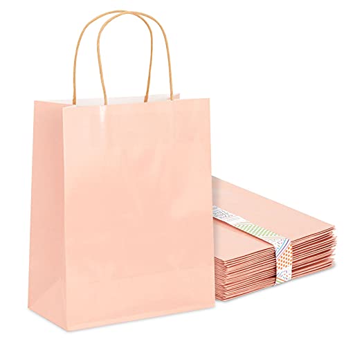 Juvale Pink Gift Bags with Handles for Weddings, Goodies, Birthdays, Baby Showers (8x10 In, 24 Pack)