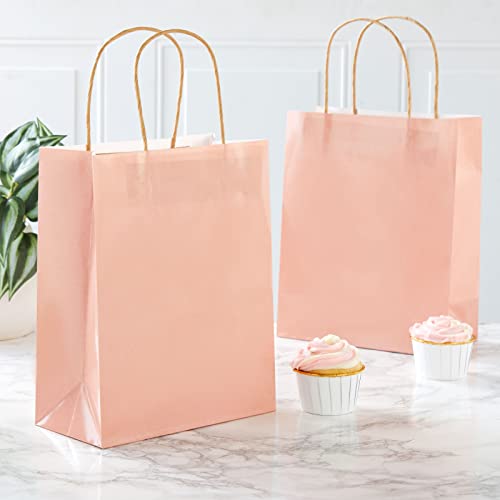 Juvale Pink Gift Bags with Handles for Weddings, Goodies, Birthdays, Baby Showers (8x10 In, 24 Pack)