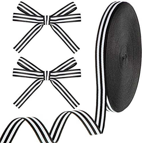 50 Yard Grosgrain Stripe Ribbon Black and White Stripe Ribbon Polyester Fabric for Valentine's Day Wedding DIY Crafts Gifts Wrapping Bouquets Cake Decoration (Black White Stripe, 5/8 Inch Wide)