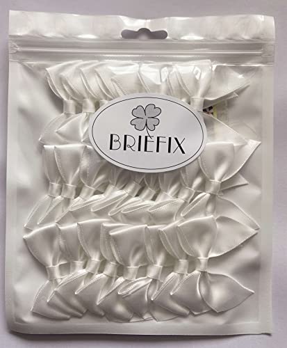 Briefix 25 Pieces Mini Satin Ribbon Bows with Removable Sticky Gel Pads (White)