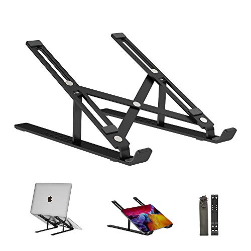 TULLRAS Laptop Stand, Adjustable Portable Laptop Holder, Aluminum 9-Angles Adjustable Ventilated Cooling Notebook Stand Mount Compatible with MacBook Air Pro, Lenovo, Dell, More 10-15.6” Laptops