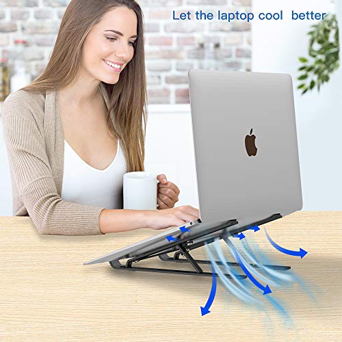 TULLRAS Laptop Stand, Adjustable Portable Laptop Holder, Aluminum 9-Angles Adjustable Ventilated Cooling Notebook Stand Mount Compatible with MacBook Air Pro, Lenovo, Dell, More 10-15.6” Laptops