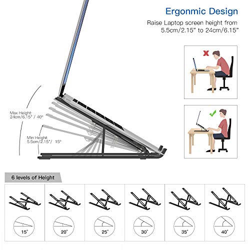 TULLRAS Laptop Stand, Adjustable Portable Laptop Holder, Aluminum 9-Angles Adjustable Ventilated Cooling Notebook Stand Mount Compatible with MacBook Air Pro, Lenovo, Dell, More 10-15.6” Laptops