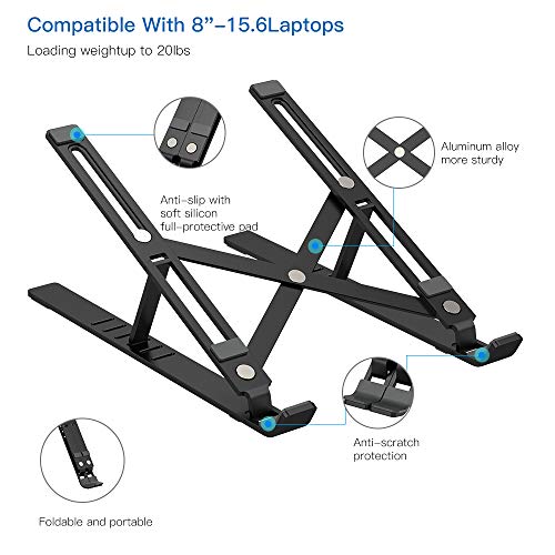 TULLRAS Laptop Stand, Adjustable Portable Laptop Holder, Aluminum 9-Angles Adjustable Ventilated Cooling Notebook Stand Mount Compatible with MacBook Air Pro, Lenovo, Dell, More 10-15.6” Laptops