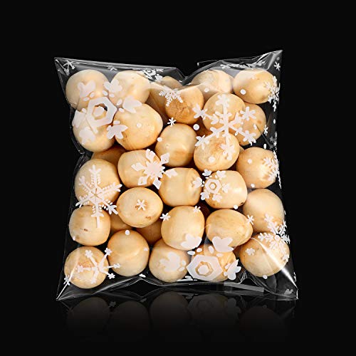 Blulu 200 Pieces Snowflake Cellophane Bags Christmas White Candy Bags Cookie Self Adhesive Plastic Bags Clear Gift Wrapping Bags for Wedding Holiday Party Supplies (6.7 x 5.5 Inch)