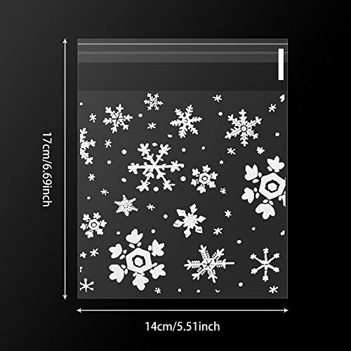 Blulu 200 Pieces Snowflake Cellophane Bags Christmas White Candy Bags Cookie Self Adhesive Plastic Bags Clear Gift Wrapping Bags for Wedding Holiday Party Supplies (6.7 x 5.5 Inch)