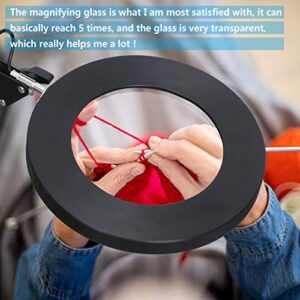 LED Magnifying Lamp with Clamp, 10X Real Glass Lens, 3 Color Modes and Stepless Dimmable Magnifier Desk Lamp,Adjustable Swivel Arm Lighted Magnifying Glass for Repair Craft Close Work-Black