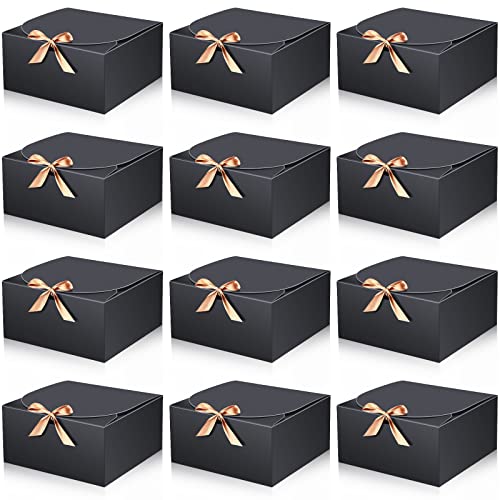 12 Pcs Gift Boxes with Lids 8 x 8 x 4 Inch Bridesmaid Proposal Box Black Gift Boxes for Presents for Wedding Gift Birthday Christmas Packaging Chocolate Cupcake Crafting (Black)