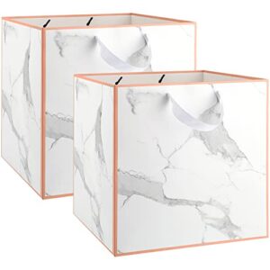 2 pieces large gift bag marble paper extra large gift bags for presents square giant xl huge wedding gift bag with handle for birthday wedding anniversary party supplies, 11.8 x 11.8 x 11.8 inch