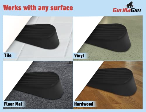 Extra Large Rubber Door Stoppers - Door Stop Wedge, Heavy Duty Jumbo Flexible Door Holder - Black 2 Pack - Non Marking Anti Slip Jammer