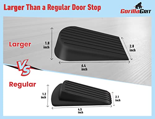 Extra Large Rubber Door Stoppers - Door Stop Wedge, Heavy Duty Jumbo Flexible Door Holder - Black 2 Pack - Non Marking Anti Slip Jammer