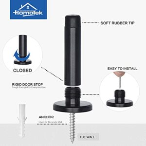 HOMOTEK 5 Pack Heavy Duty Solid Rigid Door Stops Bumper Sound Dampening Door Stoppers with Soft Rubber Tip, Zinc Die Cast DoorStops Wall Protector 2.8" DoorStoppers, Black