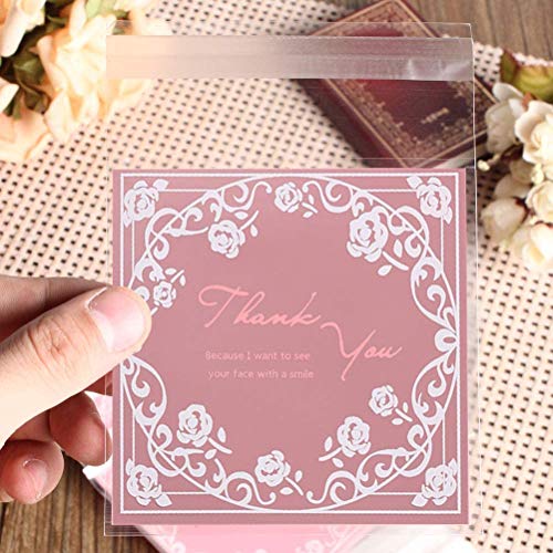 Self Adhesive Treat Bag 300Pcs 3 Different Patterns Self Adhesive Plastic Cookie Bags 100 Pcs Cherry Blossoms Bags, 100 Pcs Pink Rose Bags & 100 Pcs White Polka Dot Bags Gift DIY Plastic Bag