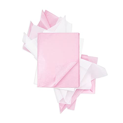 Pink and White Tissue Paper for Gift Wrapping Bags, Metallic Bulk Set (60 Sheets)