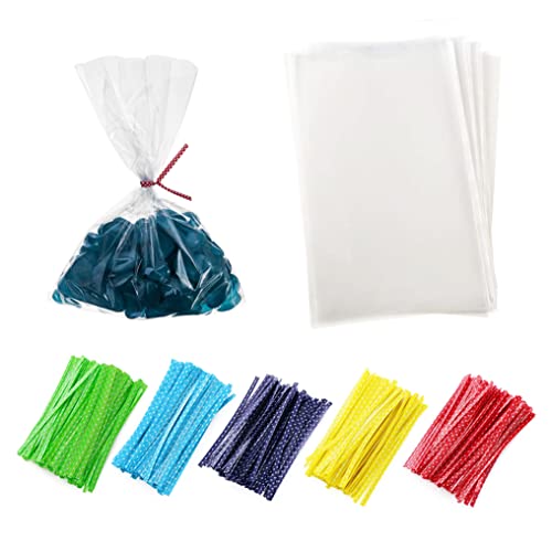 Newkita Clear 6x10 Cellophane Bags - Goodie Bags, Cake Pop Rice Crispy Bags With 4" Twist Ties, Candy Bags/Cookie Bags/Treat Bags with Ties/Clear Gift Bags/Cellophane Treat Bags 100 Pack