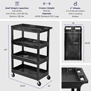 Stand Steady Tubstr 4 Shelf Utility Cart | Extra Tall Storage Cart & Rolling Tool Cart | Tub Shelf Utility Cart with Wheels for School, Garage, Office & Warehouse | Made in USA (35 x 18 x 50in/Black)