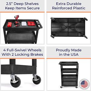 Stand Steady Tubstr 4 Shelf Utility Cart | Extra Tall Storage Cart & Rolling Tool Cart | Tub Shelf Utility Cart with Wheels for School, Garage, Office & Warehouse | Made in USA (35 x 18 x 50in/Black)