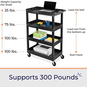 Stand Steady Tubstr 4 Shelf Utility Cart | Extra Tall Storage Cart & Rolling Tool Cart | Tub Shelf Utility Cart with Wheels for School, Garage, Office & Warehouse | Made in USA (35 x 18 x 50in/Black)