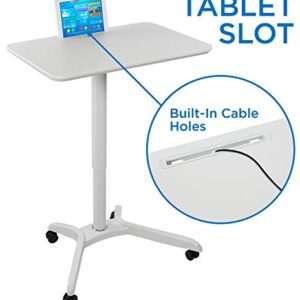 Mount-It! Standing Mobile Laptop Cart, Sit Stand Rolling Desk with Height Adjustable 31.1" x 20.5" Platform, Supports up to 17.6 lbs, White