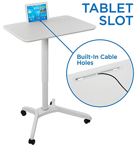 Mount-It! Standing Mobile Laptop Cart, Sit Stand Rolling Desk with Height Adjustable 31.1" x 20.5" Platform, Supports up to 17.6 lbs, White