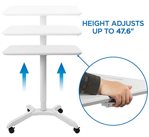 Mount-It! Standing Mobile Laptop Cart, Sit Stand Rolling Desk with Height Adjustable 31.1" x 20.5" Platform, Supports up to 17.6 lbs, White