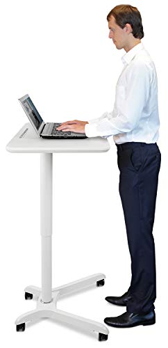 Mount-It! Standing Mobile Laptop Cart, Sit Stand Rolling Desk with Height Adjustable 31.1" x 20.5" Platform, Supports up to 17.6 lbs, White