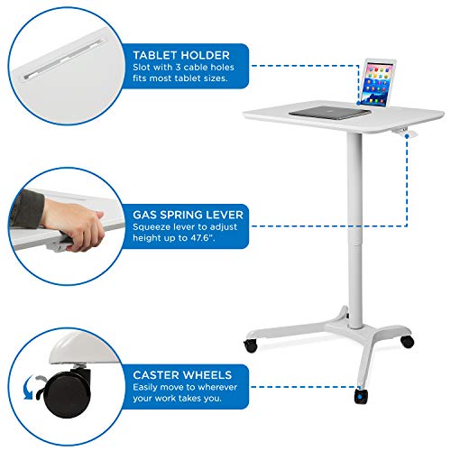 Mount-It! Standing Mobile Laptop Cart, Sit Stand Rolling Desk with Height Adjustable 31.1" x 20.5" Platform, Supports up to 17.6 lbs, White