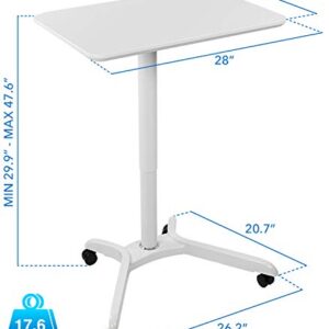 Mount-It! Standing Mobile Laptop Cart, Sit Stand Rolling Desk with Height Adjustable 31.1" x 20.5" Platform, Supports up to 17.6 lbs, White