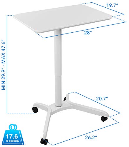 Mount-It! Standing Mobile Laptop Cart, Sit Stand Rolling Desk with Height Adjustable 31.1" x 20.5" Platform, Supports up to 17.6 lbs, White