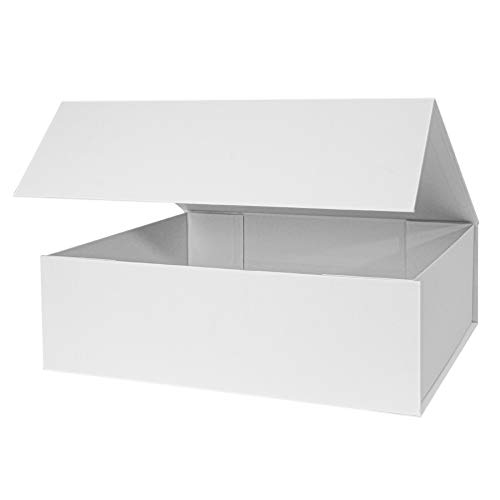 OBMMIRAO Upgrade 1PCS White Hard Extra Large Gift Box with Lid,16.5 x13 x5.3 Inch, Magnetic Gift Boxes for Clothes Robe Wedding Dress Sweater and Gifts,Reusable Foldable Bridesmaid Proposal Box