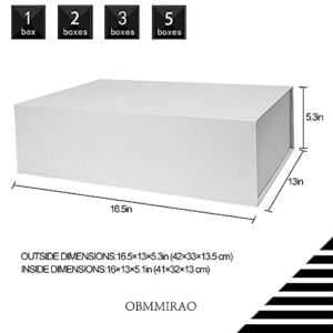 OBMMIRAO Upgrade 1PCS White Hard Extra Large Gift Box with Lid,16.5 x13 x5.3 Inch, Magnetic Gift Boxes for Clothes Robe Wedding Dress Sweater and Gifts,Reusable Foldable Bridesmaid Proposal Box