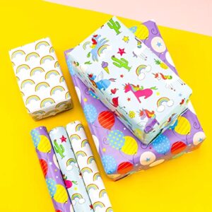 MAYPLUSS Birthday Wrapping Paper Roll - Mini Roll - 17 inch X 120 inch Per roll - Unicorn Design (42.3 sq.ft.ttl)