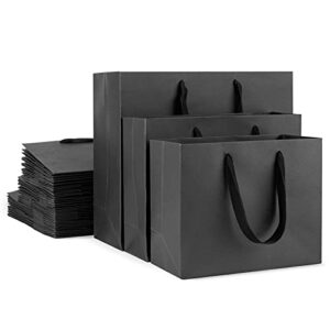 eusoar gift wrap bags bulk, 30pcs black heavy duty reusable craft handle kraft bags with 3 sizes, recyclable shopping bags for boutique, grocery, retail, business, party favor, birthdays