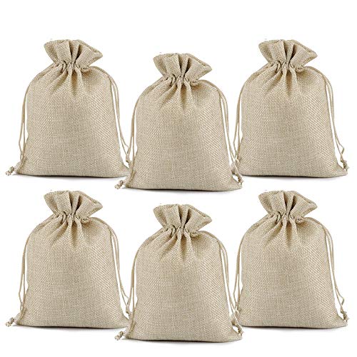 Lucky Monet 25/50/100PCS Burlap Gift Bags Wedding Hessian Jute Bags Linen Jewelry Pouches with Drawstring for Birthday, Party, Wedding Favors, Present, Art and DIY Craft (50Pcs, Cream, 7” x 9”)