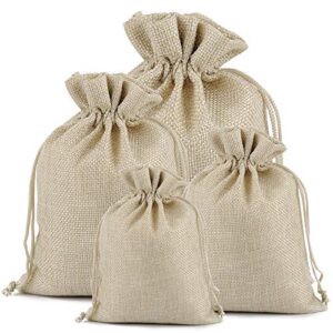 Lucky Monet 25/50/100PCS Burlap Gift Bags Wedding Hessian Jute Bags Linen Jewelry Pouches with Drawstring for Birthday, Party, Wedding Favors, Present, Art and DIY Craft (50Pcs, Cream, 7” x 9”)