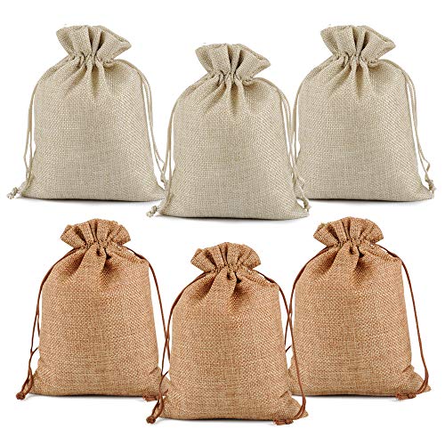 Lucky Monet 25/50/100PCS Burlap Gift Bags Wedding Hessian Jute Bags Linen Jewelry Pouches with Drawstring for Birthday, Party, Wedding Favors, Present, Art and DIY Craft (50Pcs, Cream, 7” x 9”)