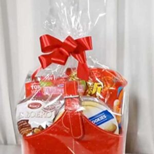 LWNIP 20 Pcs Clear Basket Bags, 22 x 28 Inches 2.3 Mils Thick Cellophane Wrap Bags for Baskets and Gifts, Ribbon Included