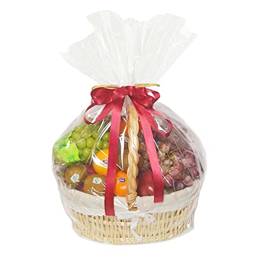 LWNIP 20 Pcs Clear Basket Bags, 22 x 28 Inches 2.3 Mils Thick Cellophane Wrap Bags for Baskets and Gifts, Ribbon Included