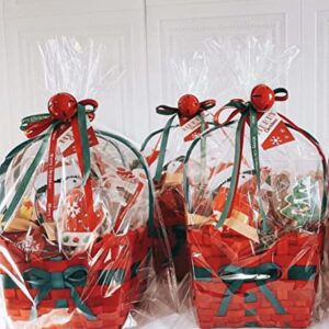 LWNIP 20 Pcs Clear Basket Bags, 22 x 28 Inches 2.3 Mils Thick Cellophane Wrap Bags for Baskets and Gifts, Ribbon Included