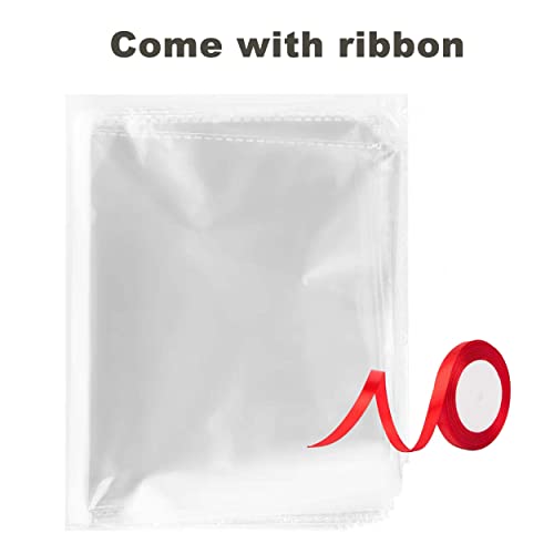 LWNIP 20 Pcs Clear Basket Bags, 22 x 28 Inches 2.3 Mils Thick Cellophane Wrap Bags for Baskets and Gifts, Ribbon Included