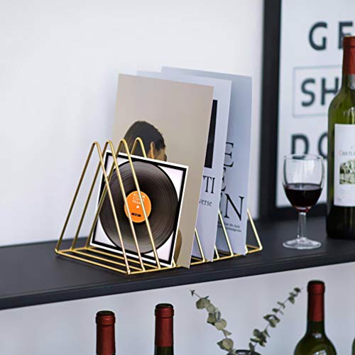 Pashion Vinyl Record Stand Holder, Desktop Album Storage Rack, Triangle Vinyl Record Shelf Display Vinyl Coated Metal Wire Rack Functional & Stylish Display Rack for Office Home