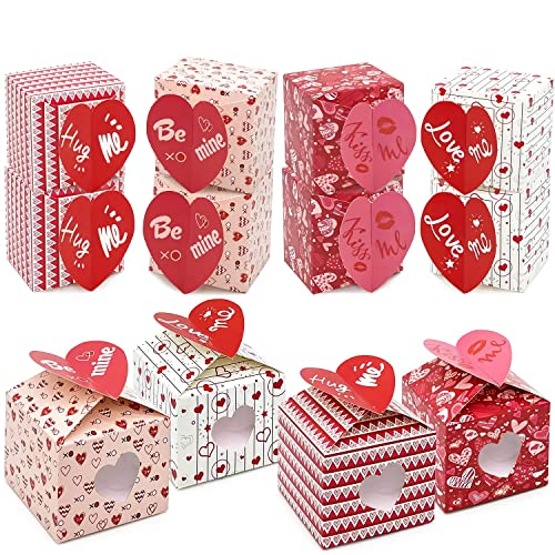 Aviski 12Pcs Valentine's Day Treat Boxes Small Goodie Present Boxes Recycled Party Favor Boxes Heart Printed Cardboard Box for Candy, Cookies and Party Favors, 4 Patterns