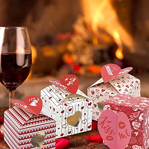 Aviski 12Pcs Valentine's Day Treat Boxes Small Goodie Present Boxes Recycled Party Favor Boxes Heart Printed Cardboard Box for Candy, Cookies and Party Favors, 4 Patterns