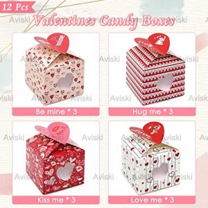 Aviski 12Pcs Valentine's Day Treat Boxes Small Goodie Present Boxes Recycled Party Favor Boxes Heart Printed Cardboard Box for Candy, Cookies and Party Favors, 4 Patterns